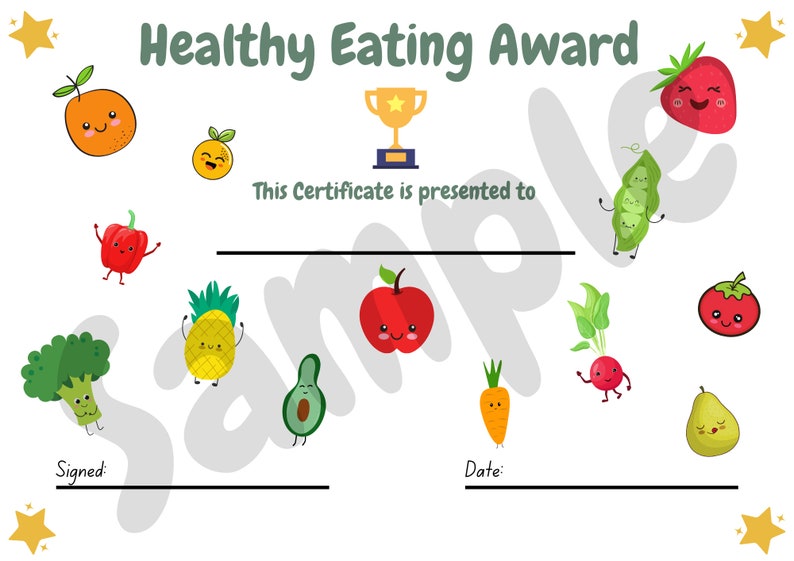 Healthy Eating Award Certificate Back to Schoolpersonalised - Etsy