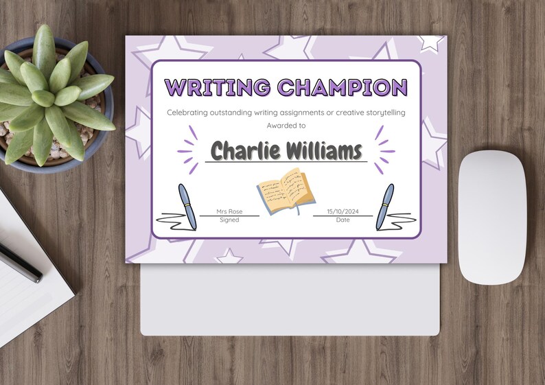 Personalised Handwriting School Award Certificate, Printable for Kids ...