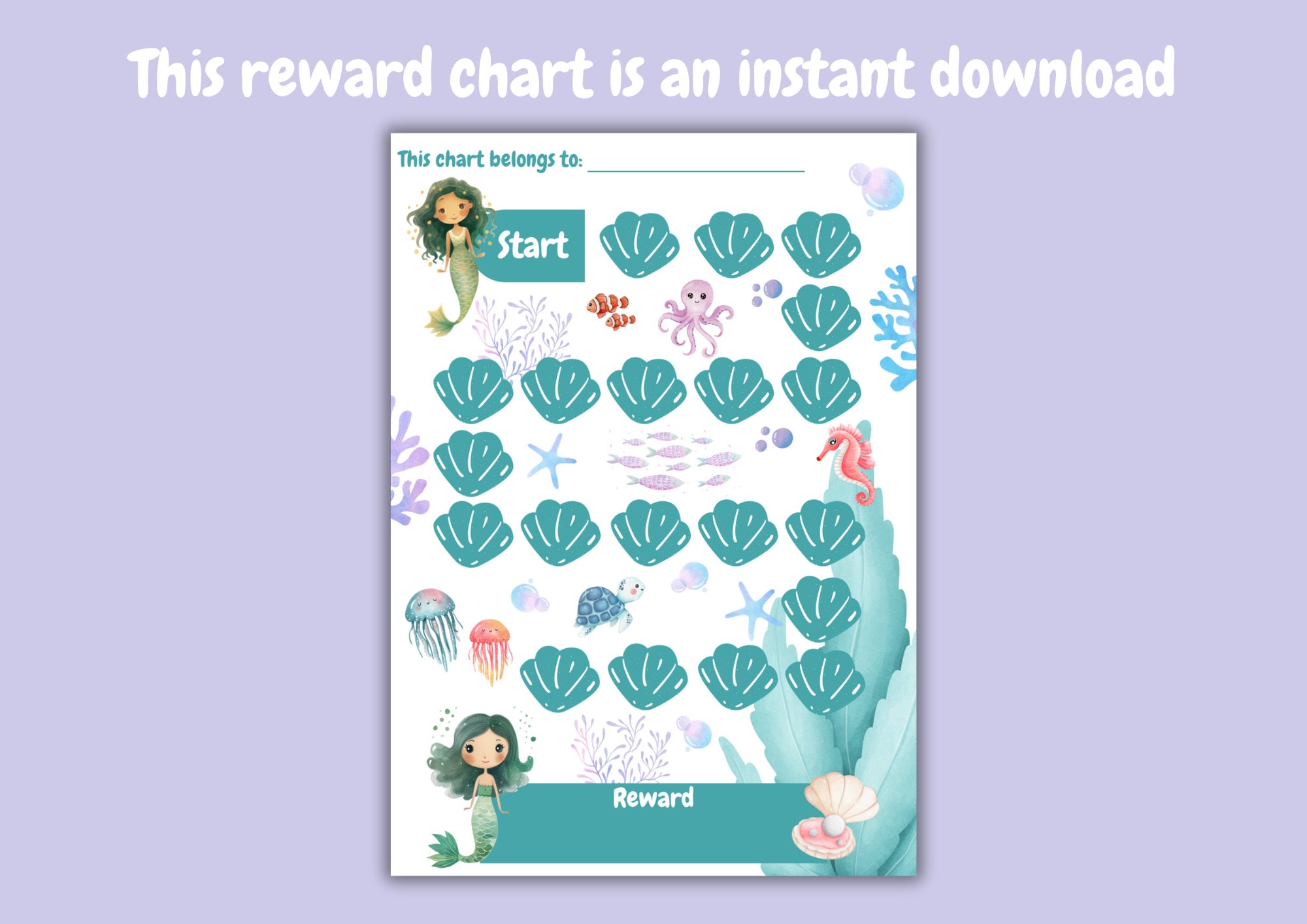 Mermaid Printable Reward Chart Mermaid Under the Sea Rewards Chart ...