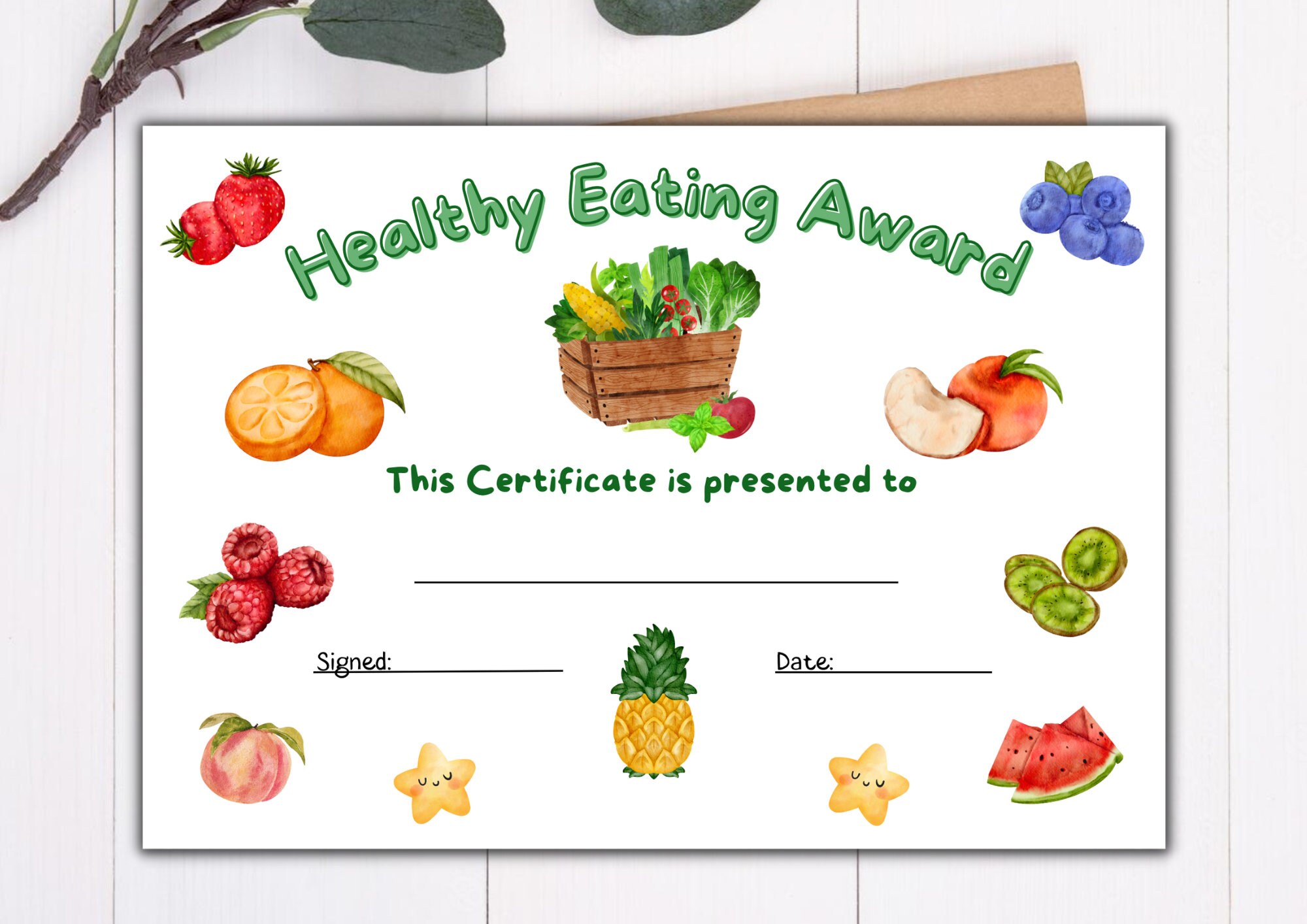 Healthy Eating Award Certificate Back to School Personalised ...