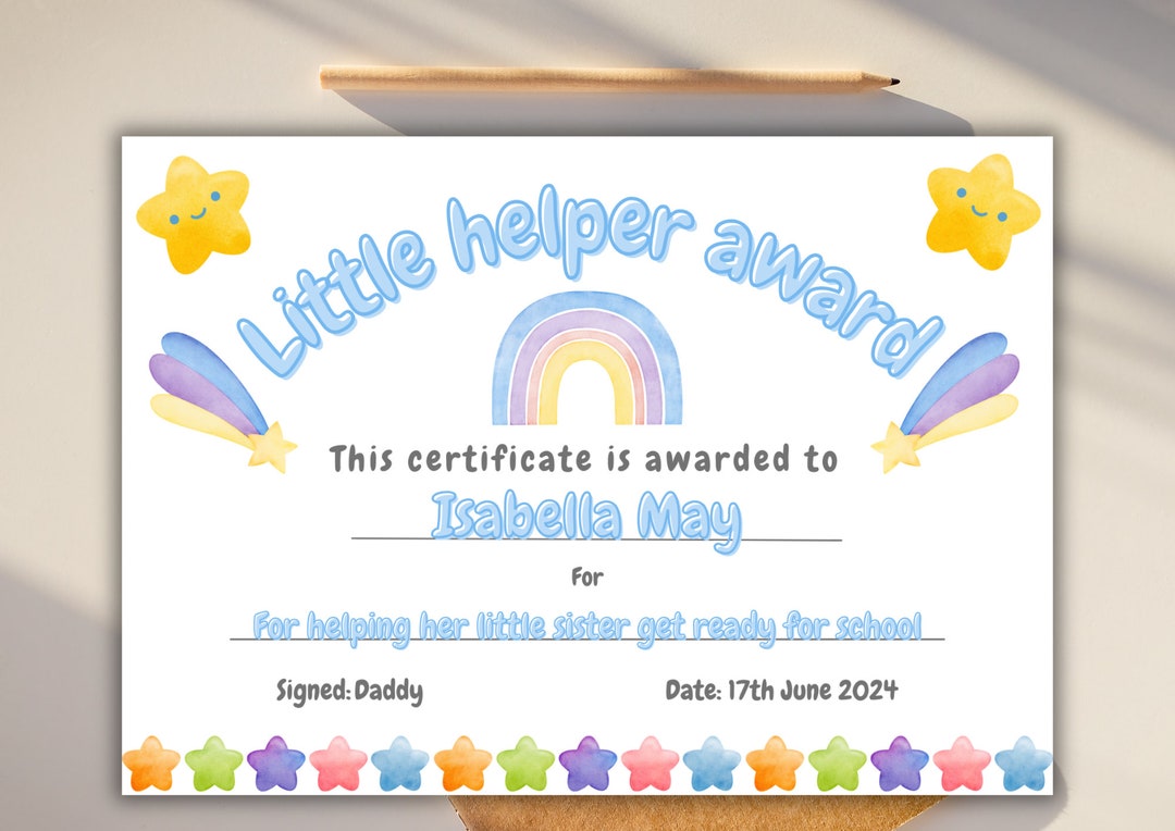 Little Helper Award Personalised Certificate Template Certificate of ...
