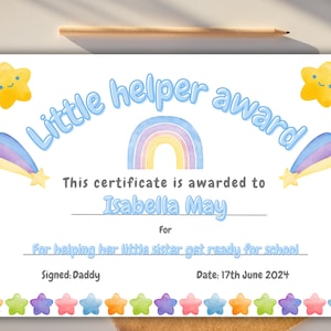 Little Helper Award Personalised Certificate Template Certificate of ...