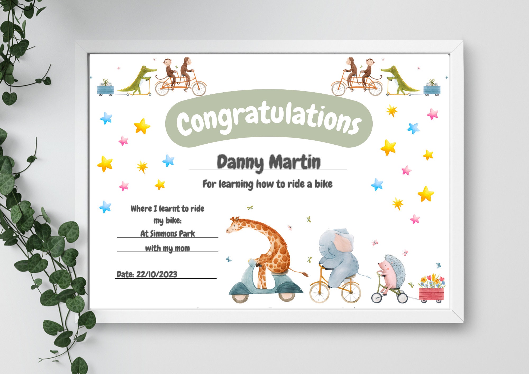 Bike Certificate Digital Print Riding My Bike Award Instant Download ...