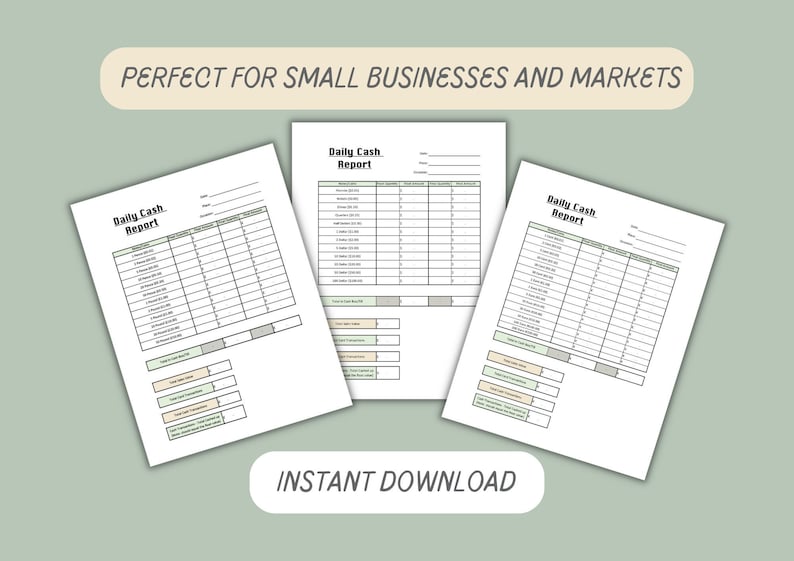 Daily Cash Report: Small Business Excel Sheet (pdf/excel Download ...
