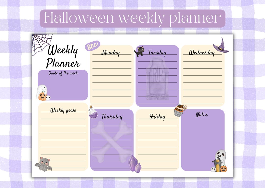 Halloween Weekly Planner Printable, A4 Organiser Page, Digital Template ...