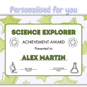 Science Achievement Award Congratulations Personalised Certificate ...