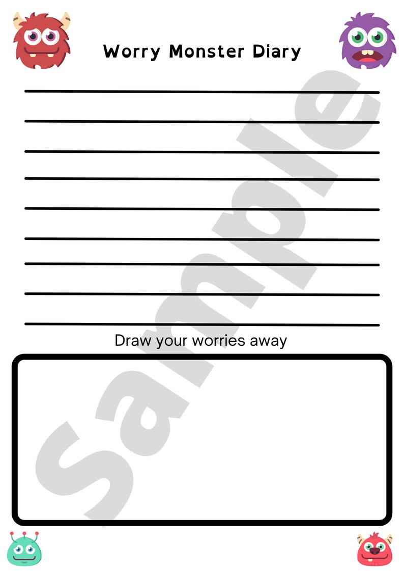 Worry Monster Printable Sheets Educational Downloadable Work | Etsy ...
