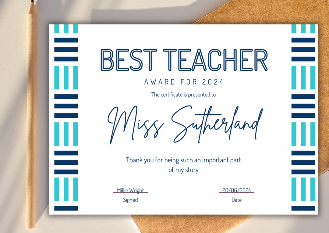 Personalised Teacher Gift Certificate of Achievement Well Done Teacher ...