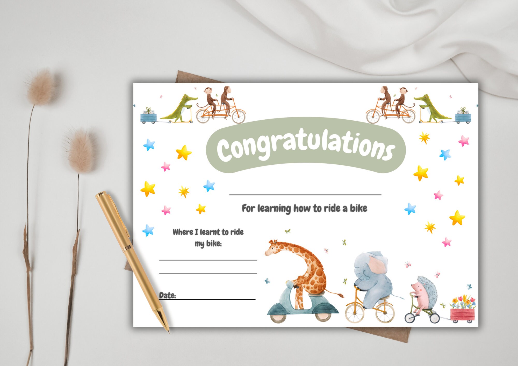 Bike Certificate Digital Print Riding My Bike Award Instant Download ...