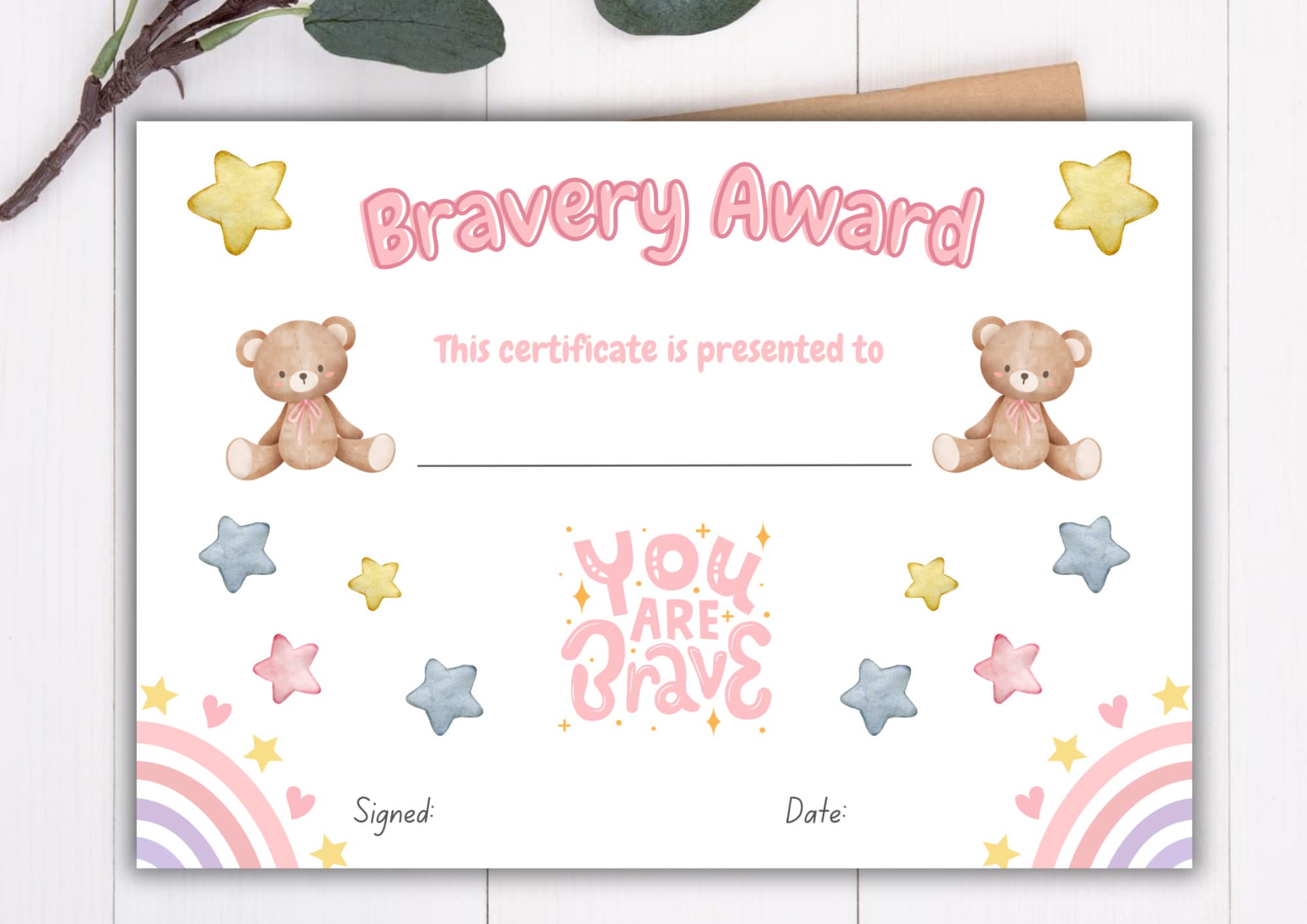 Pink Bravery Award Certificate Back to School Bravery Award Certificate ...