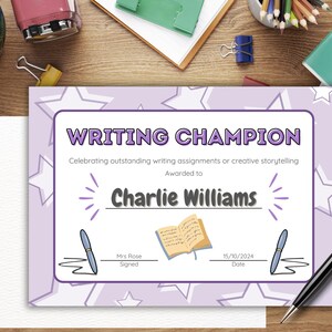 Personalised Handwriting School Award Certificate, Printable for Kids ...