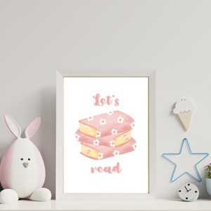 Lets Read Poster Reading Corner Book Art Digital Print Book Area ...