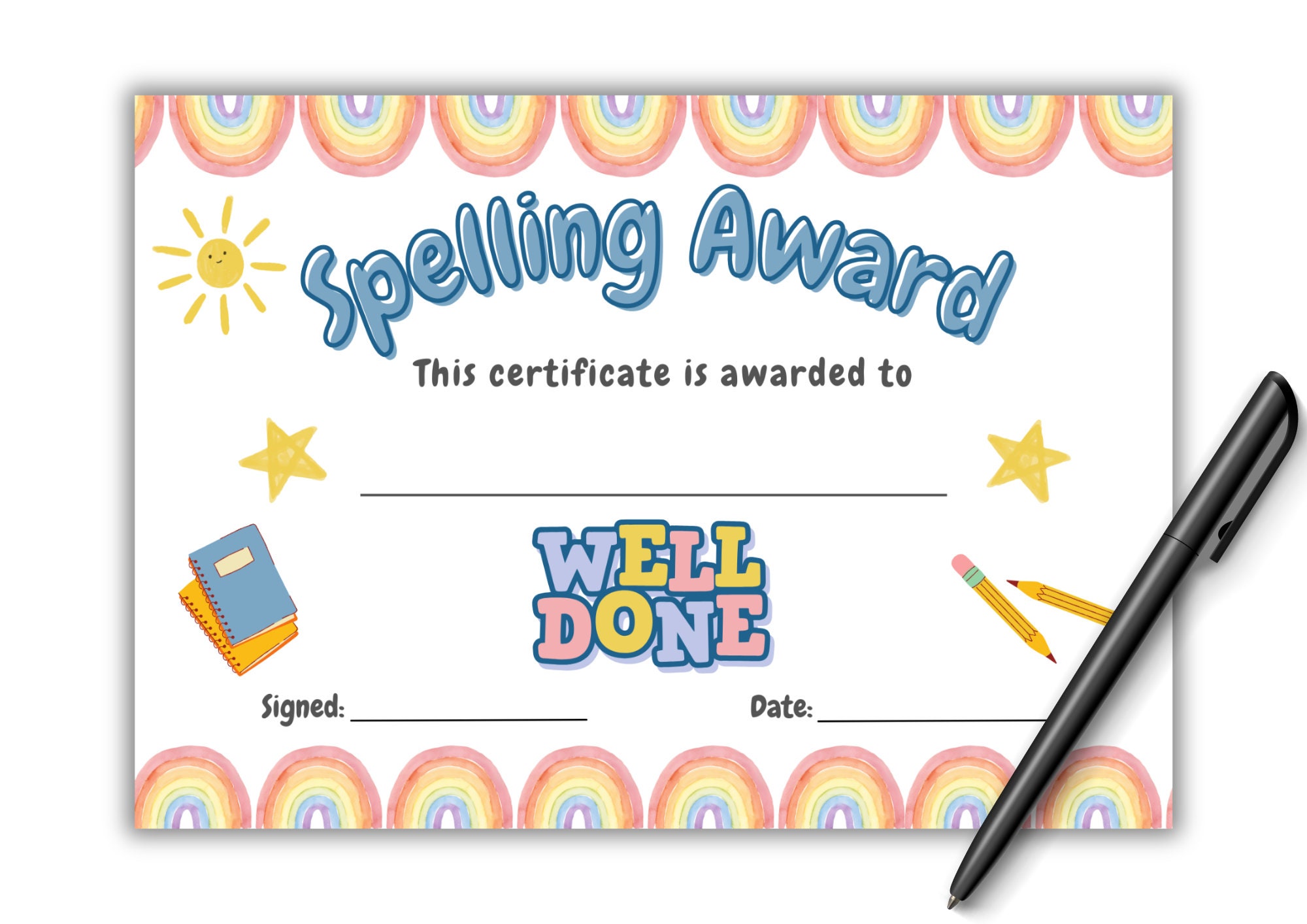 Spelling Award Template Certificate Printable, Well Done Award Instant ...