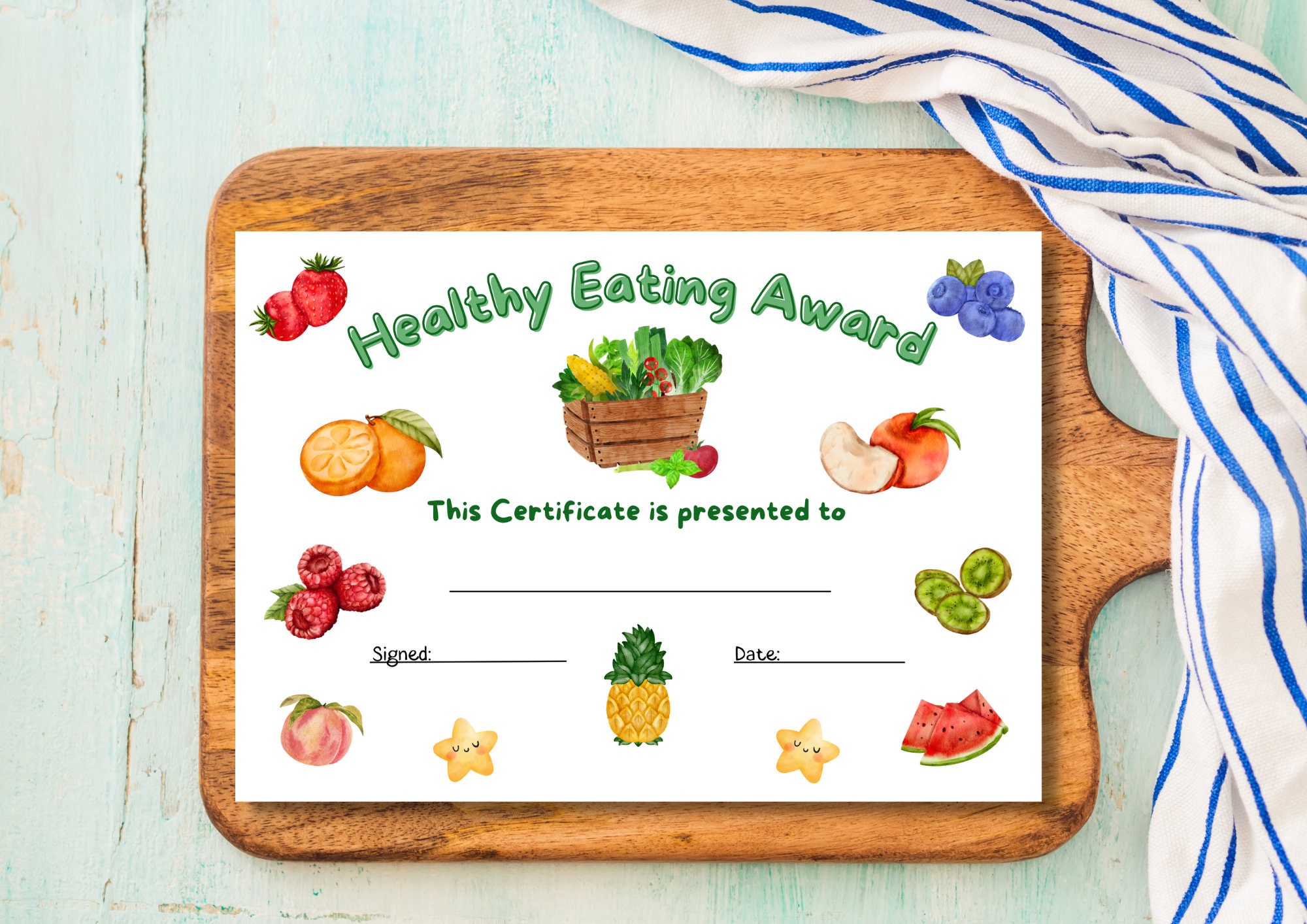 Healthy Eating Award Certificate Back to School Personalised ...