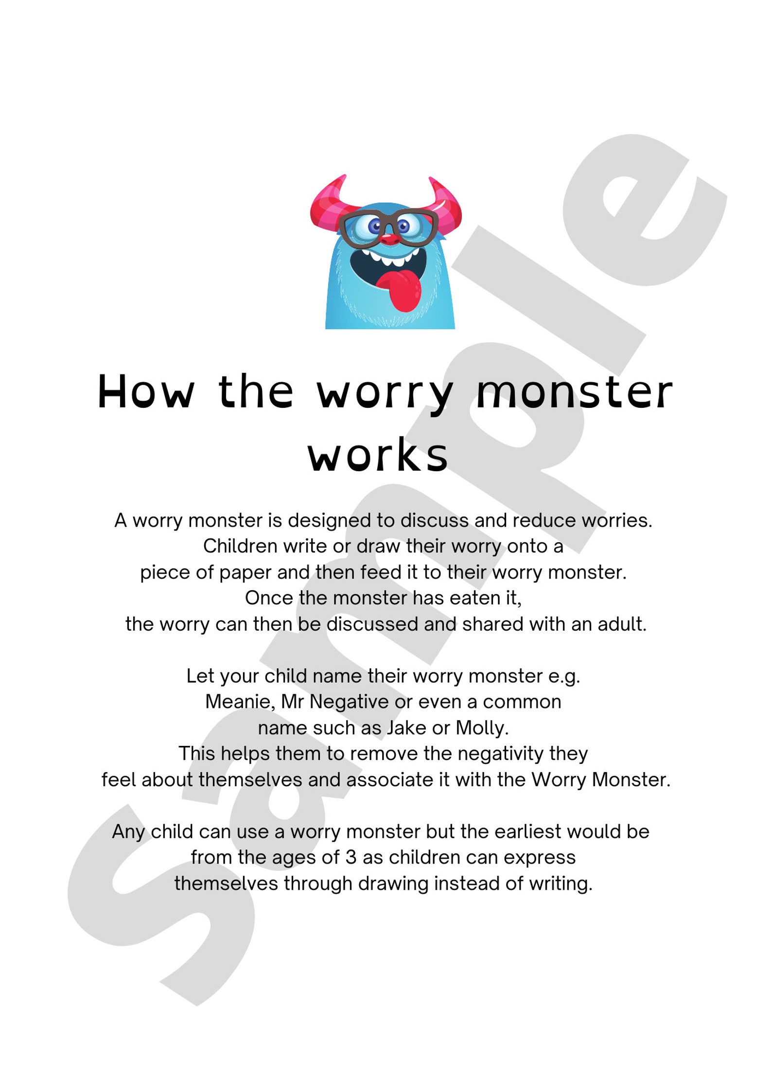 Worry Monster Printable Sheets Educational Downloadable Work - Etsy UK