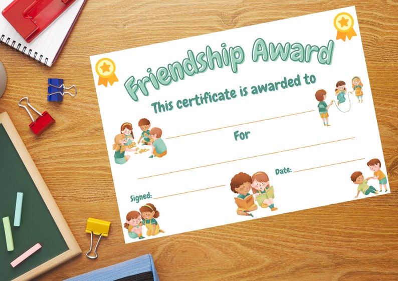 Personalised Friendship School Award Certificate, Printable for Kids ...