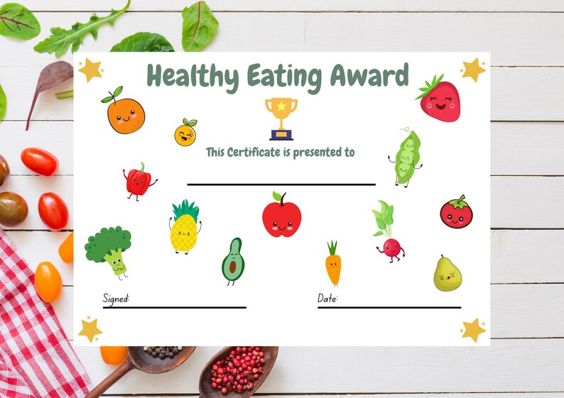 Healthy Eating Award Certificate Back to Schoolpersonalised - Etsy
