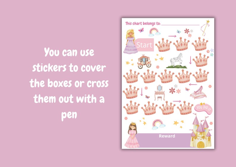 Princess Reward Chart, Children's Chart, Achievement Chart, Goal Chart ...