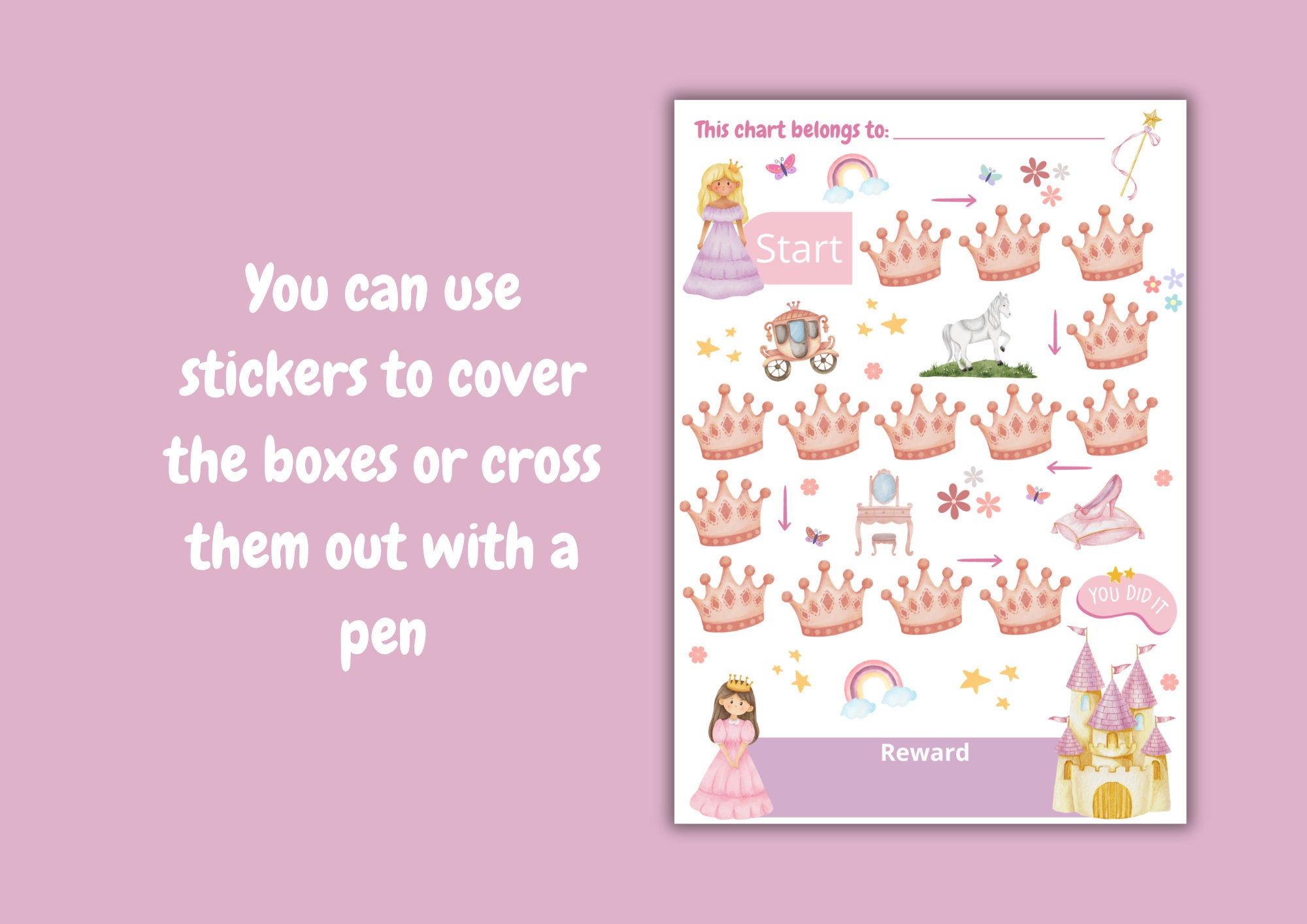 Princess Reward Chart, Kids Printable, Activity Template, Digital ...