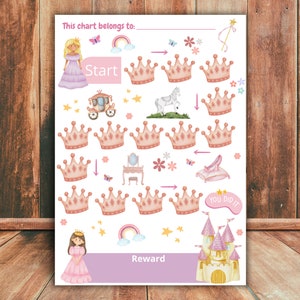 Princess Reward Chart, Children's Chart, Achievement Chart, Goal Chart ...