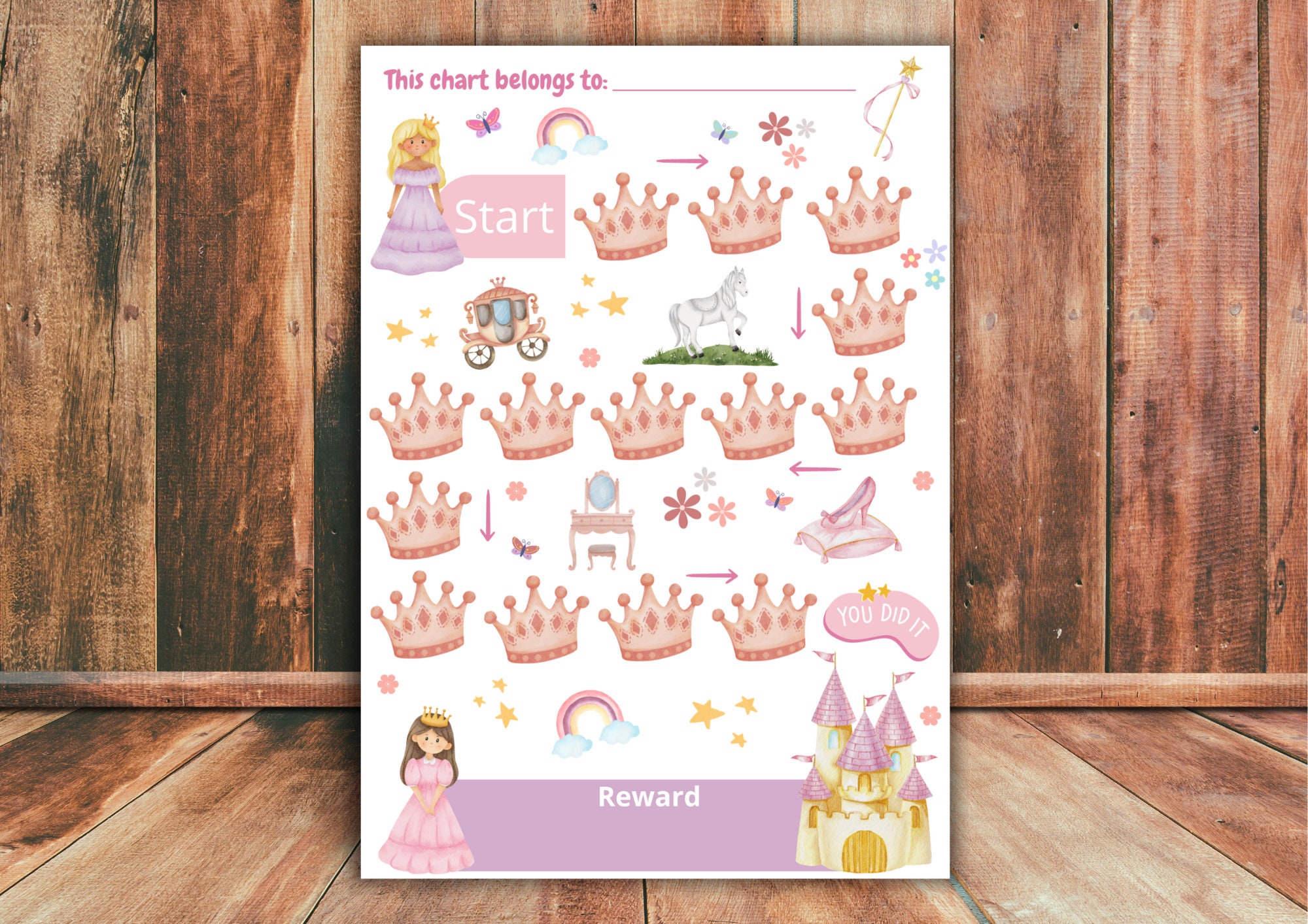 Princess Reward Chart Children's Chart Achievement - Etsy