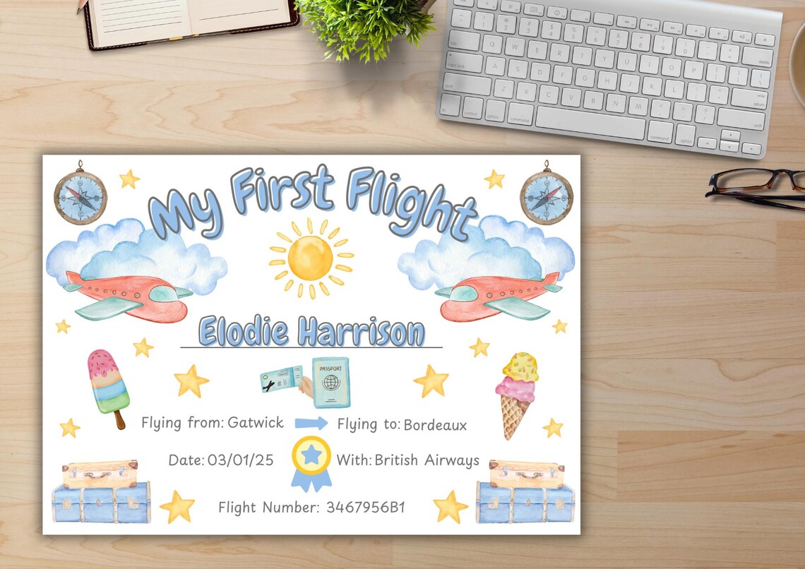 My First Flight Personalised Certificate, Congratulations, Well Done ...