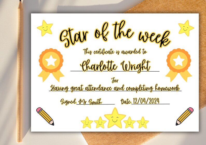 Personalised Star of the Week School Award Certificate, Printable for ...