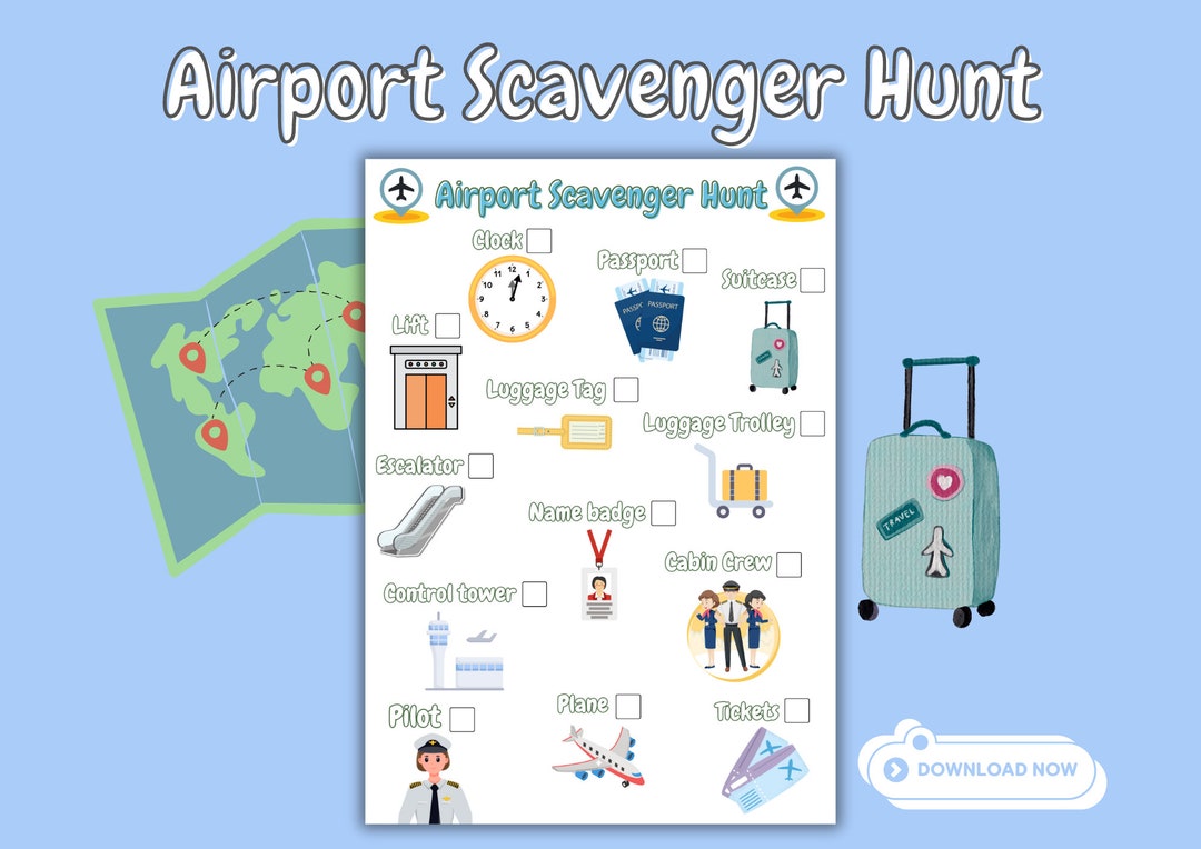 Airport Scavenger Hunt Kids Activity Instant Download Holiday Printable ...