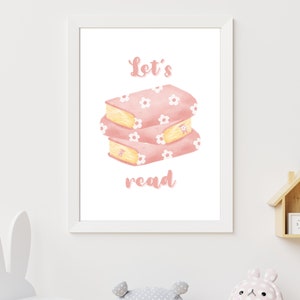 Lets Read Poster Reading Corner Book Art Digital Print Book Area ...