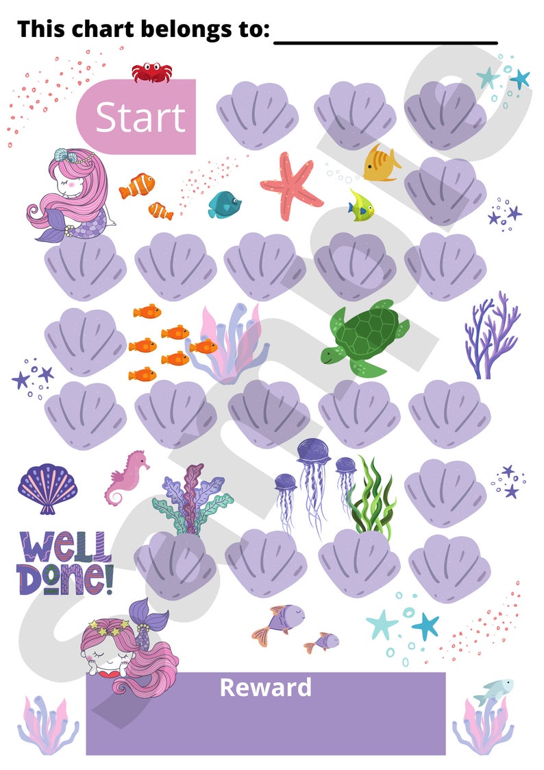 Mermaid Printable Reward Chart Mermaid Under the Sea Rewards - Etsy