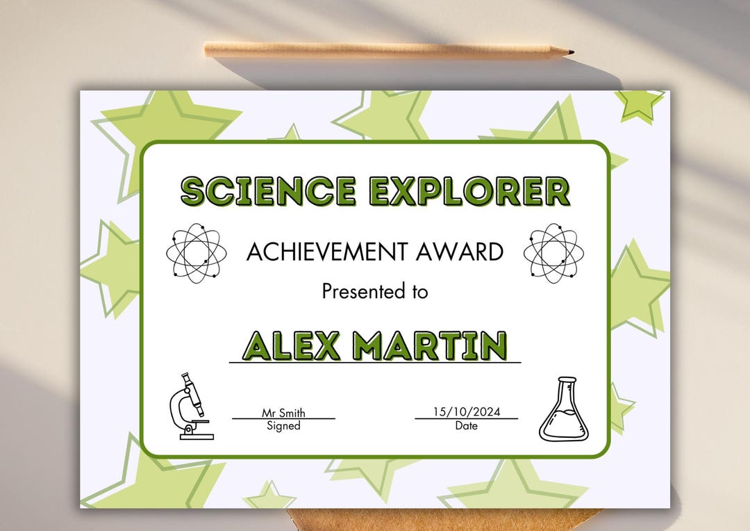 Science Achievement Award Congratulations Personalised Certificate ...