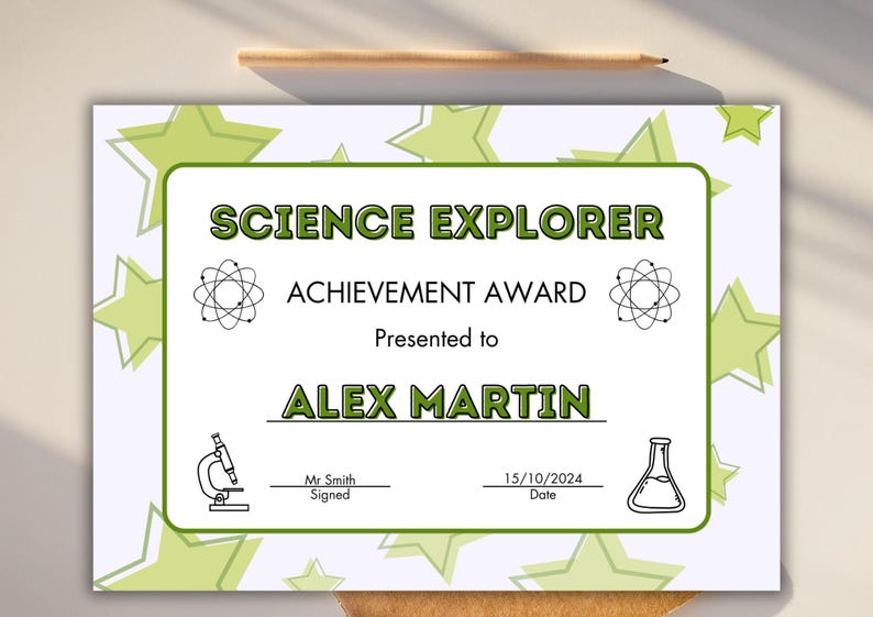 Science Achievement Award Congratulations Personalised Certificate ...