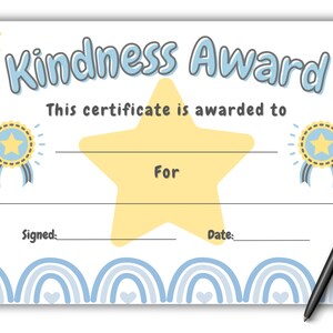 Personalised Kindness Award Certificate, Printable Kids Achievement ...