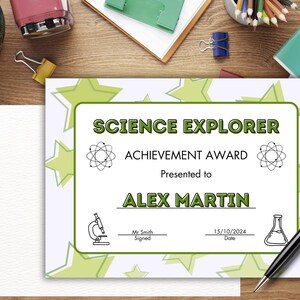 Science Achievement Award Congratulations Personalised Certificate ...