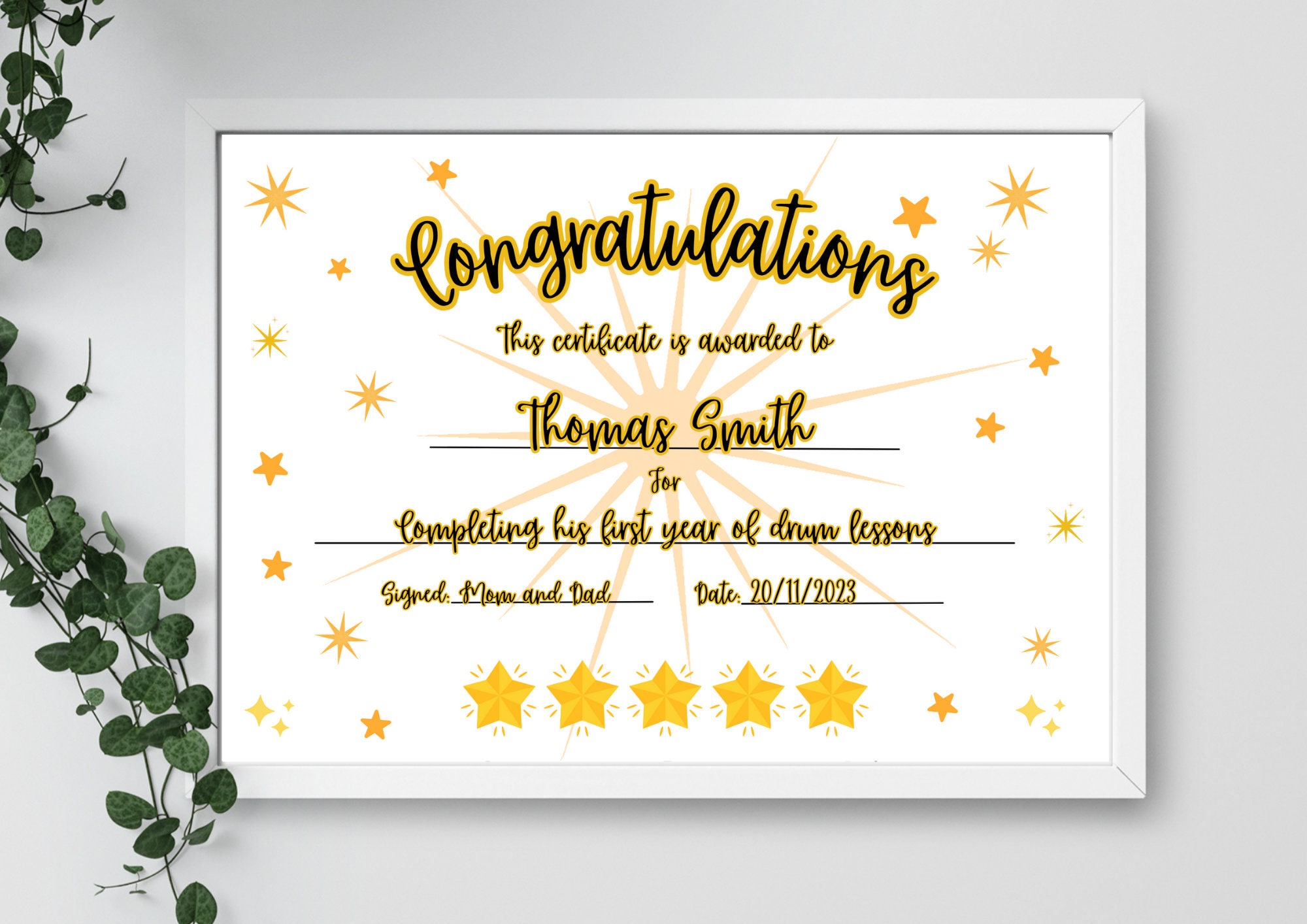 Certificat personnalisé de récompense d'étoiles, félicitations à ...