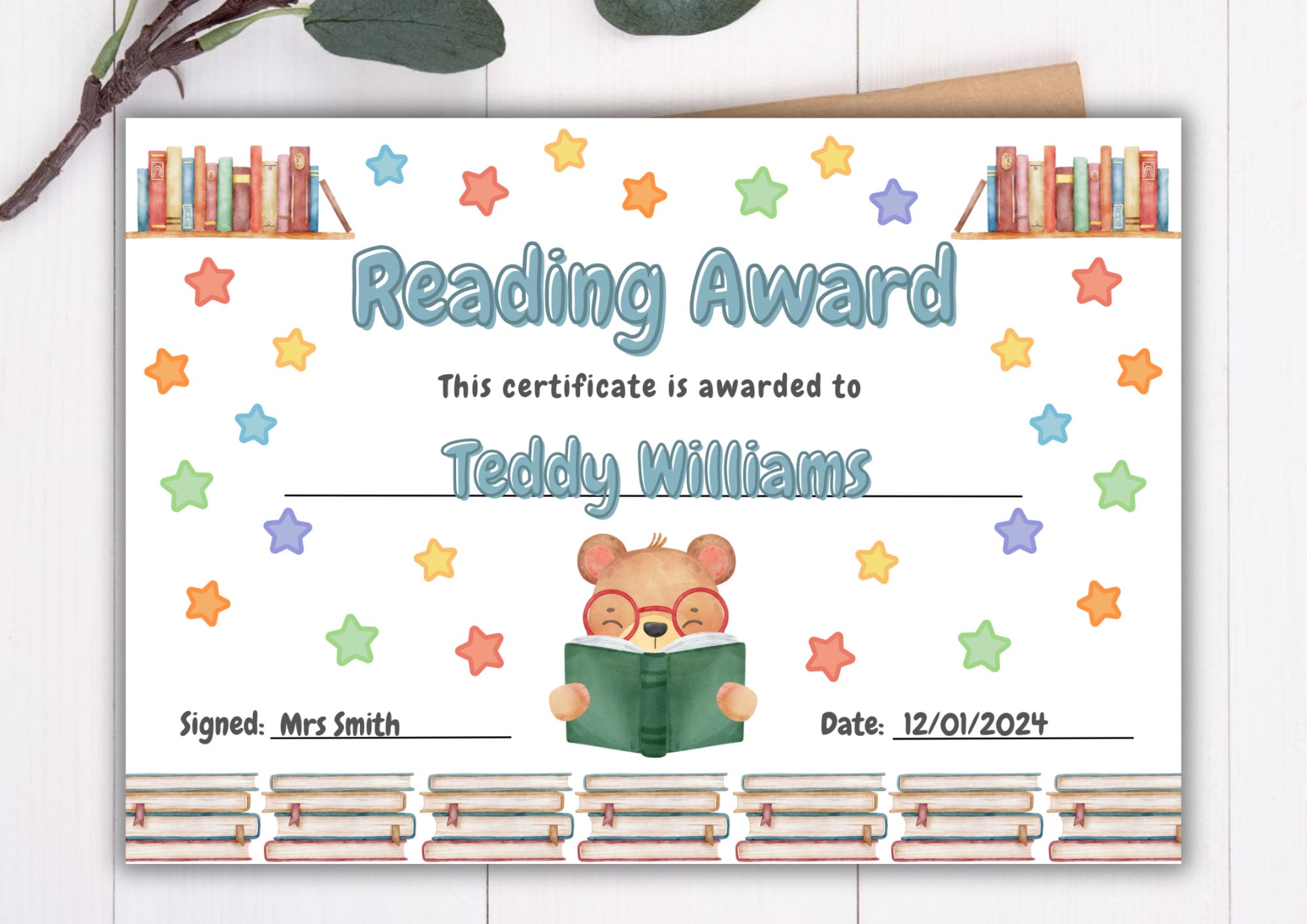 Personalised Reading Award Certificate, Kids Achievement ...