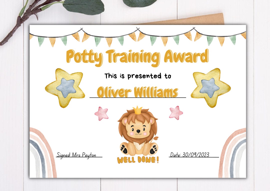 Personalised Potty Training Certificate Well Done Award Certificate ...