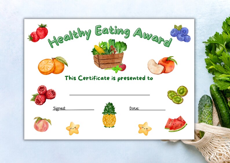 Healthy Eating Award Certificate Back to School Personalised ...