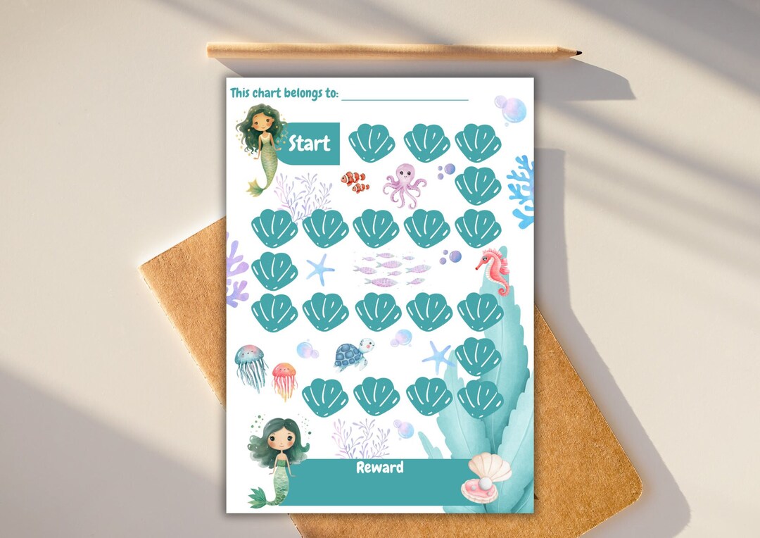 Mermaid Reward Chart, Kids Printable, Activity Template, Digital ...