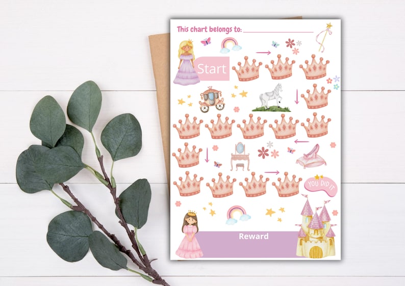 Princess Reward Chart, Children's Chart, Achievement Chart, Goal Chart ...