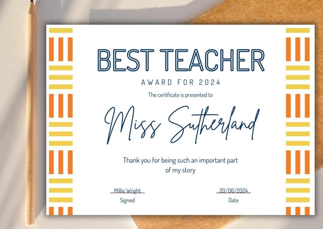 Personalised Teacher Gift Certificate of Achievement Well Done Teacher ...