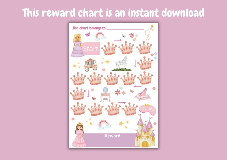 Princess Reward Chart Children's Chart Achievement - Etsy