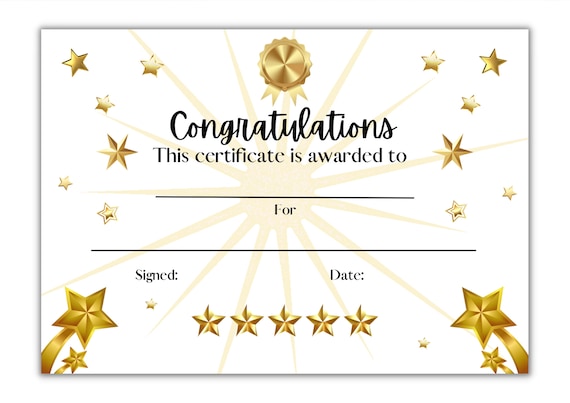 Gold Star Certificate Template