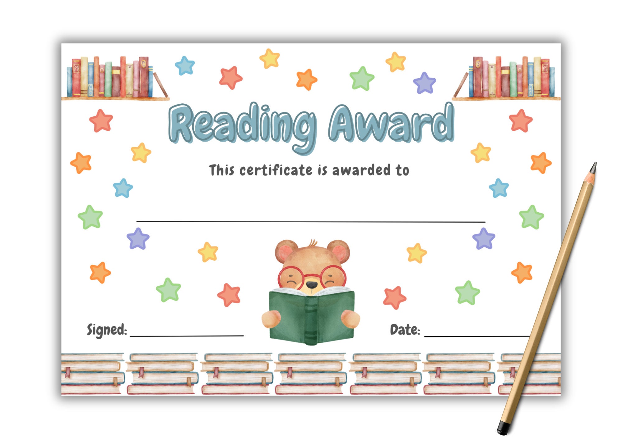 Reading Award Certificate Template Children's Certificate - Etsy