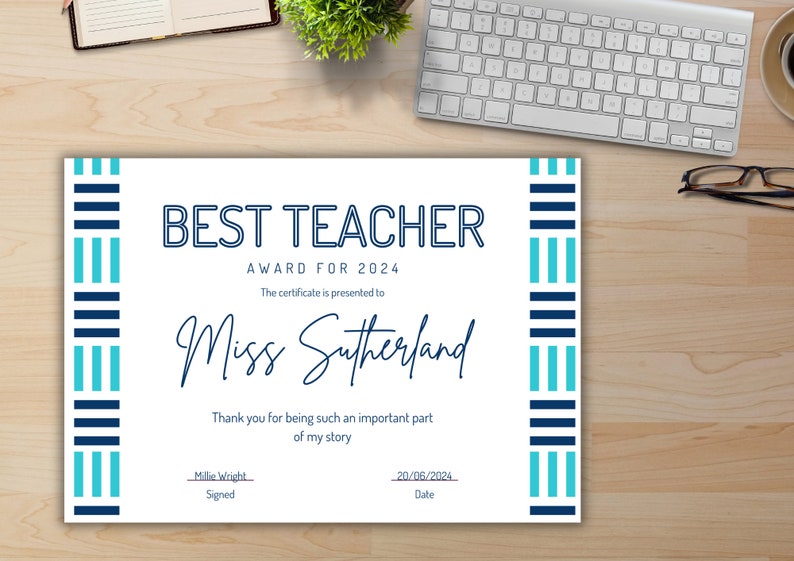 Personalised Teacher Gift Certificate of Achievement Well Done Teacher ...