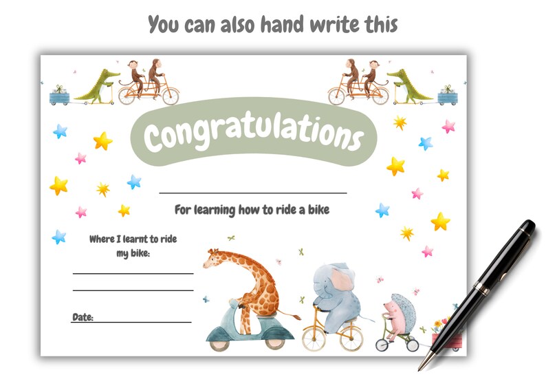 Bike Certificate Digital Print Riding My Bike Award Instant Download ...