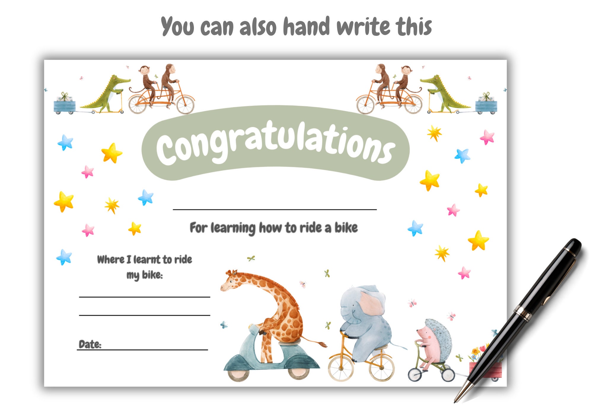 Bike Certificate Digital Print Riding My Bike Award Instant Download ...