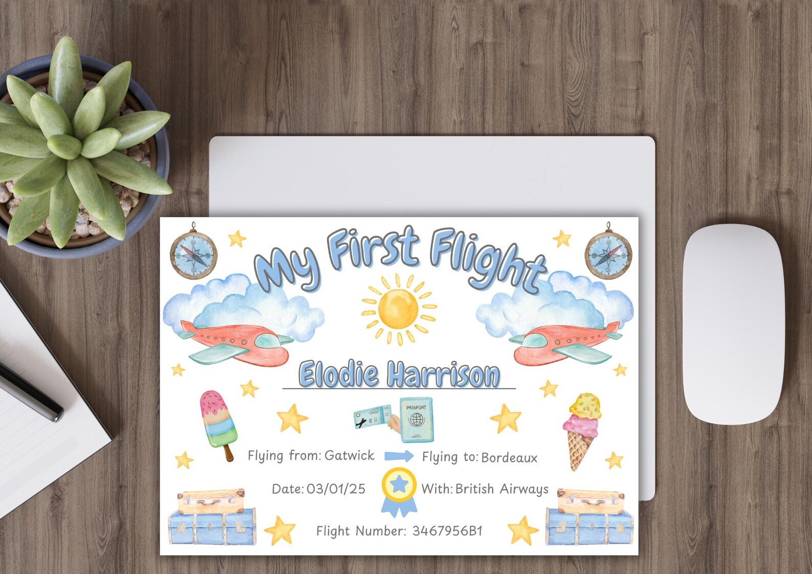 My First Flight Personalised Certificate, Congratulations, Well Done ...