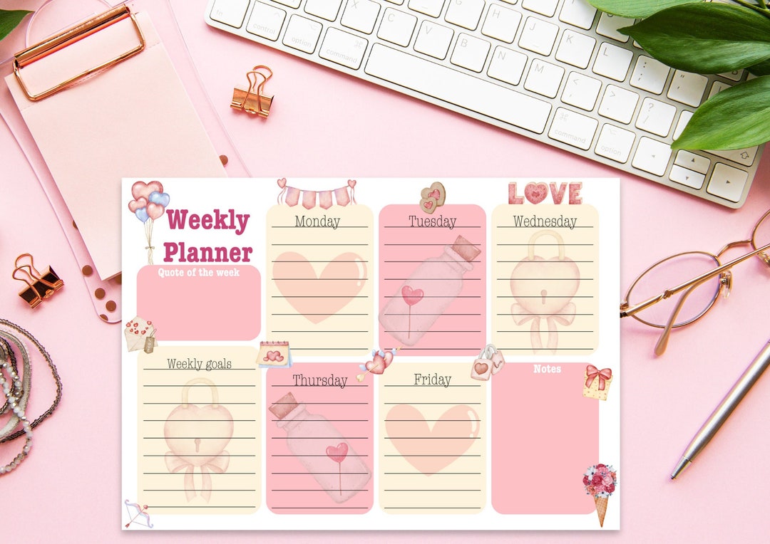 Valentines Printable Weekly Planner Inserts Digital Weekly Home Planner ...
