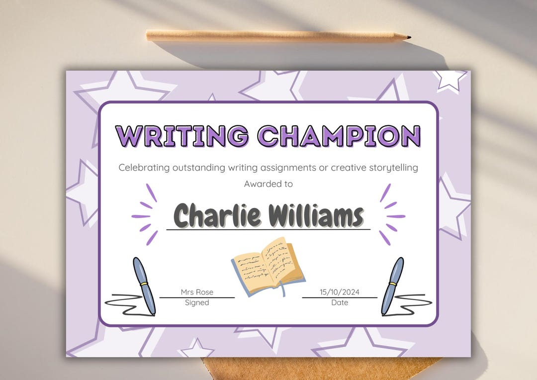 Writing Award Certificate Personalised Printable for Students ...
